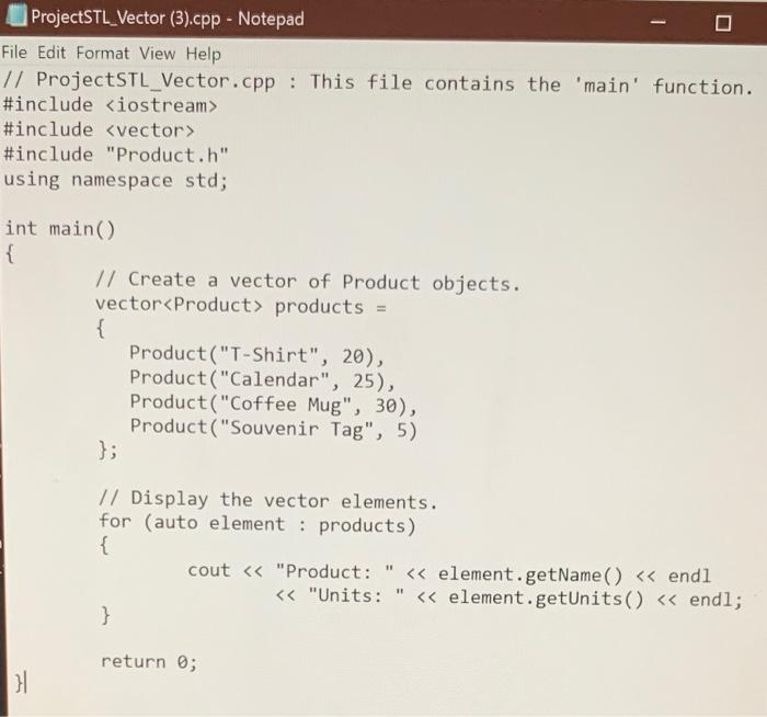 Solved STL Project using Vector object 1. Download the files | Chegg.com