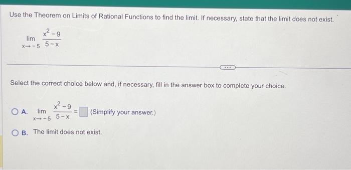 Solved Use the Theorem on Limits of Rational Functions to | Chegg.com