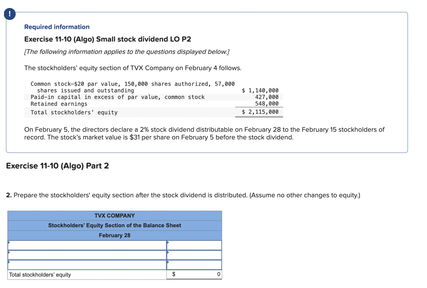 Required informationExercise 11-10 (Algo) Small | Chegg.com Required informationExercise 11-10 (Algo) Small | Chegg.com