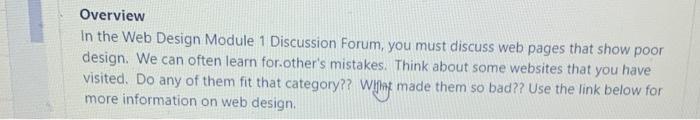 Solved Overview In the Web Design Module 1 Discussion Forum, | Chegg.com