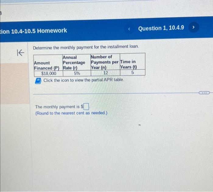 Solved Determine the monthly payment for the installment | Chegg.com