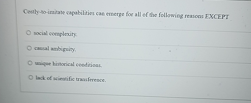 Solved Costly-to-imitate capabilities can emerge for all of | Chegg.com