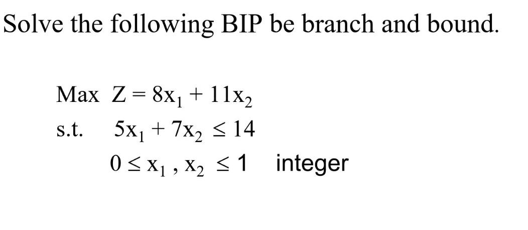 Solved Solve the following BIP be branch and bound. Max Z= | Chegg.com