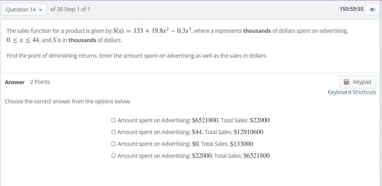 Solved The sales function for a product is given by | Chegg.com