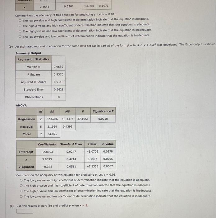 Solved (a) For a given data set, an estimated regression | Chegg.com