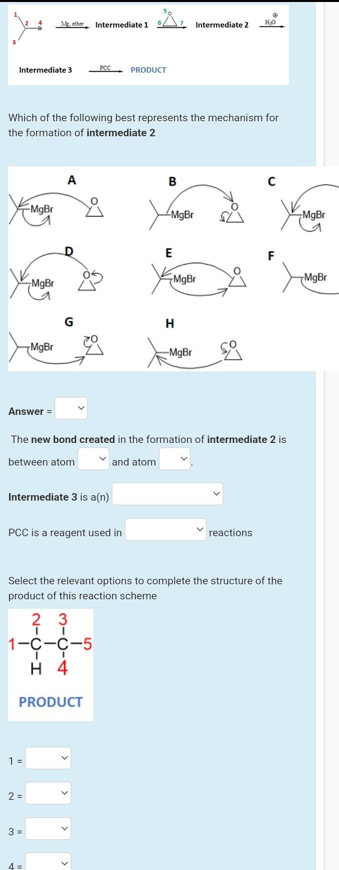 Solved Mg, ether es Intermediate 1 Intermediate 2 . H20 | Chegg.com