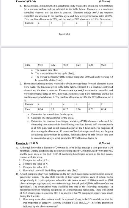 Solved Exercise3 (CLO4) (9 Marks) 1. The continuous timing | Chegg.com