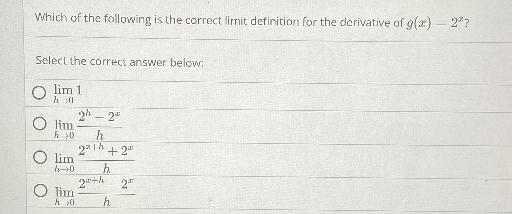 Solved Which of the following is the correct limit | Chegg.com