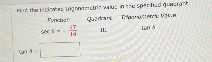 Solved Find the indicated trigonometric value in the | Chegg.com