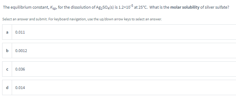 Solved The equilibrium constant, Ksp, ﻿for the dissolution | Chegg.com