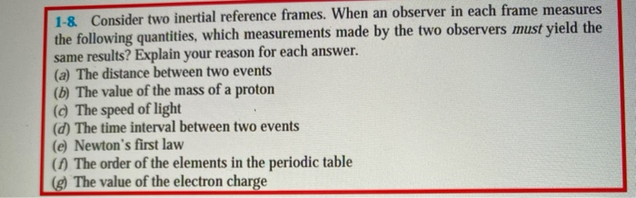 Solved 1-8 Consider two inertial reference frames. When an | Chegg.com