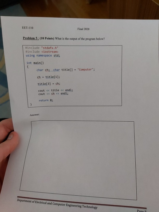 Solved EET-110 Final 2020 Problem 5: (10 Points) What is the | Chegg.com