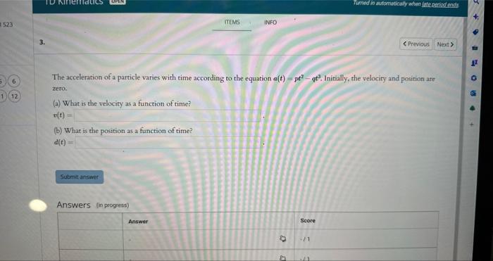 Solved The acceleration of a particle varies with time | Chegg.com