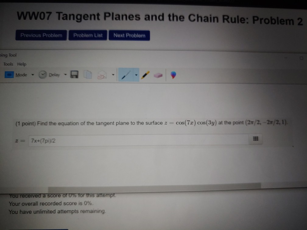 Solved WW07 Tangent Planes and the Chain Rule: Problem 2 | Chegg.com