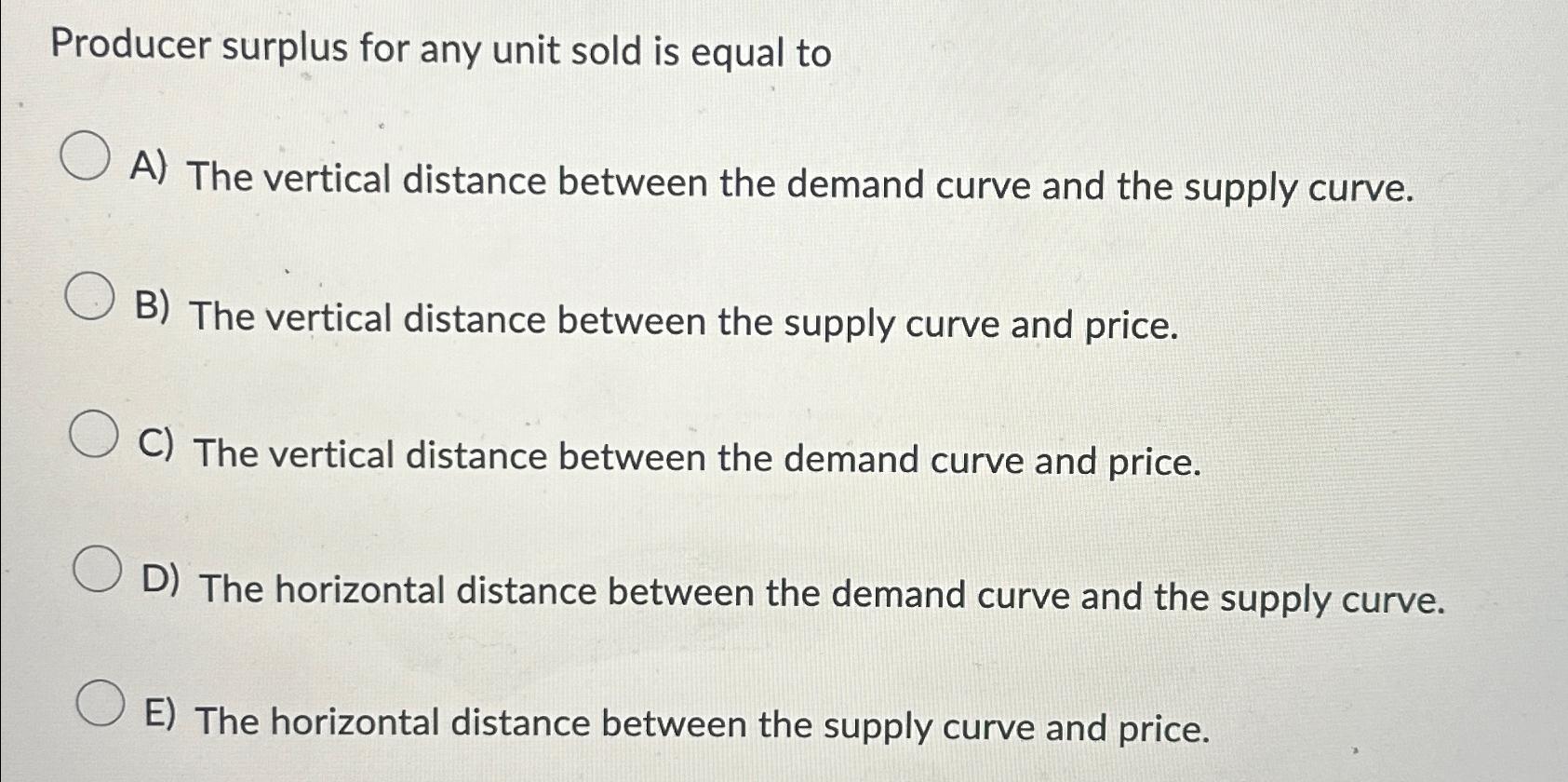 Solved Producer surplus for any unit sold is equal toA) ﻿The | Chegg.com