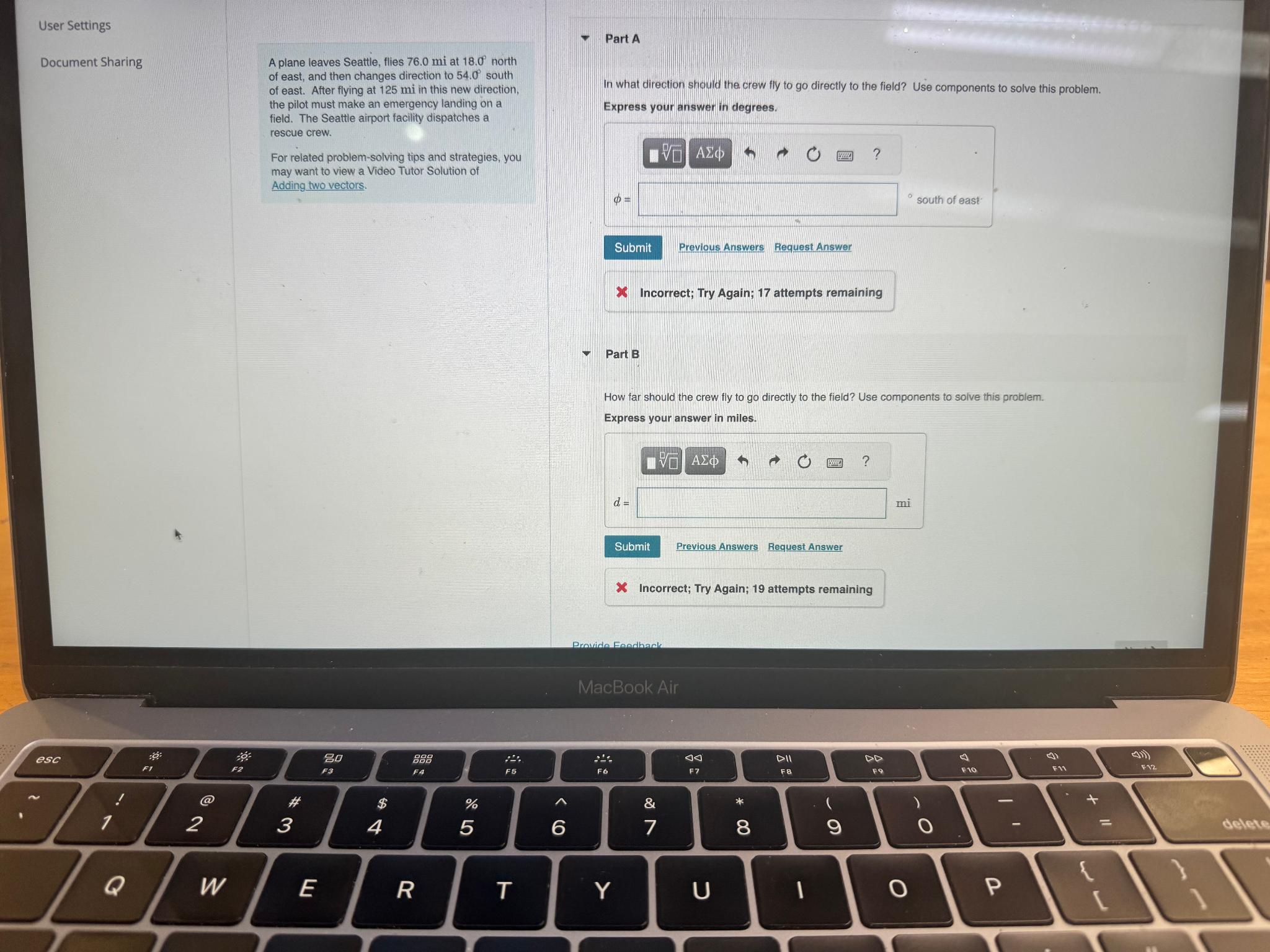 Solved User SettingsDocument SharingA plane leaves Seattle, | Chegg.com
