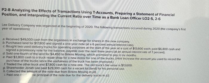 Solved P2-8 Analyzing the Effects of Transactions Using | Chegg.com