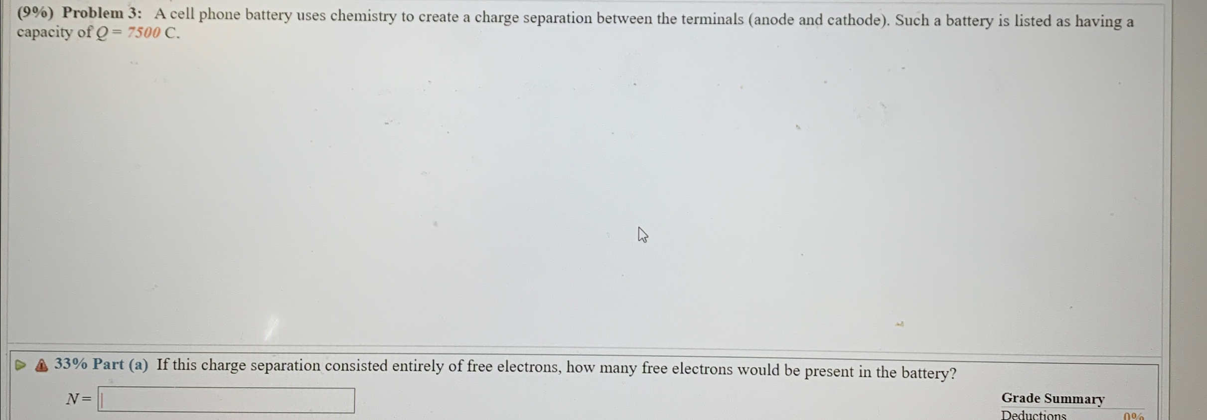 Solved (9%) ﻿Problem 3: A cell phone battery uses chemistry | Chegg.com