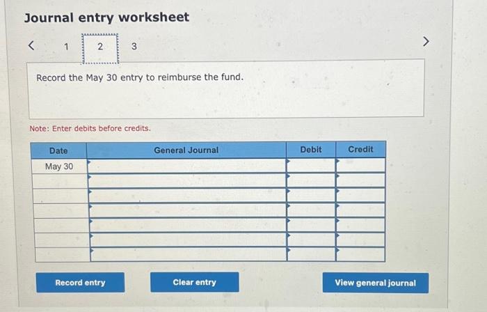 Solved Journal entry worksheet Record the May 30 entry to | Chegg.com