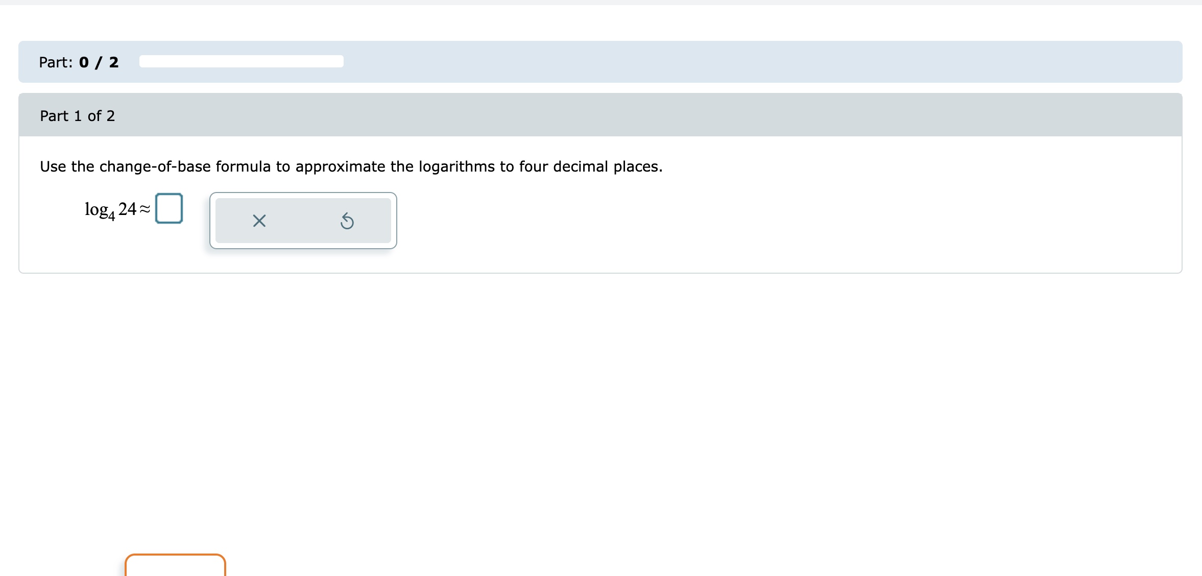 Solved Part 1 ﻿of 2Use the change-of-base formula to | Chegg.com