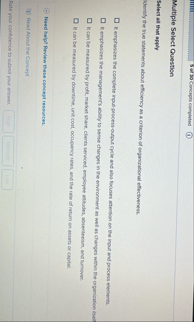 Solved 5 ﻿of 30 ﻿Concepts completed(i)Multiple Select | Chegg.com
