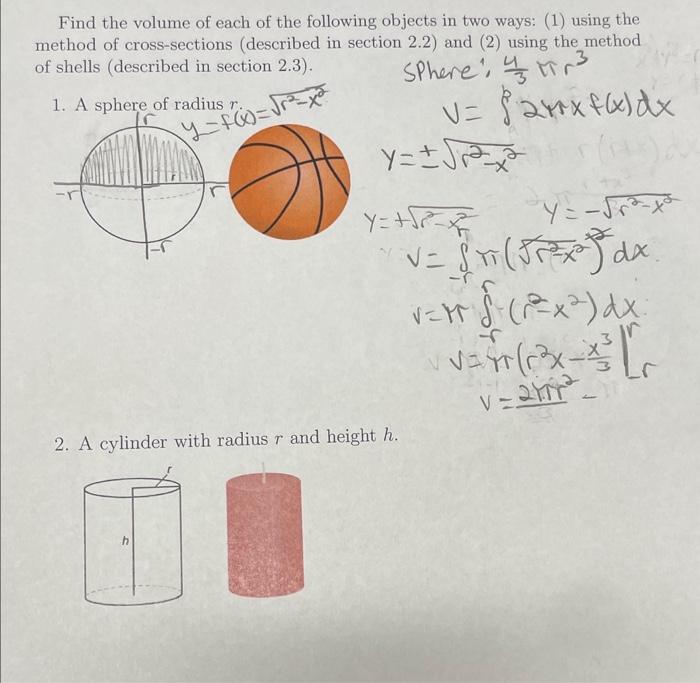 Solved Find the volume of each of the following objects in | Chegg.com