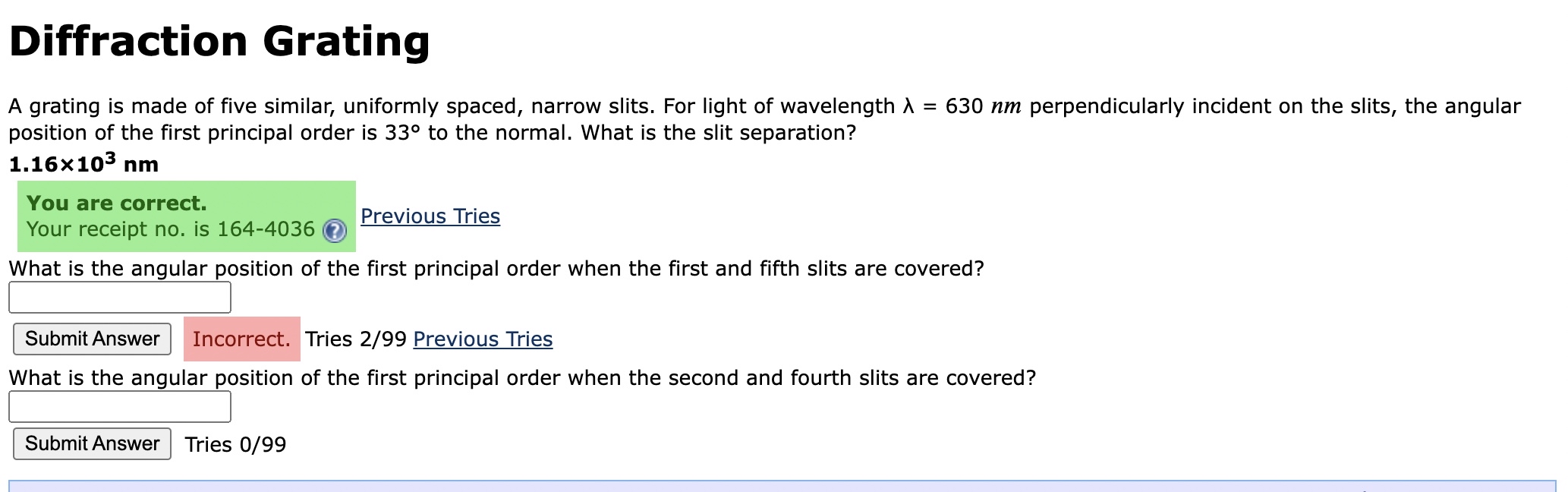 Solved Diffraction GratingA grating is made of five similar, | Chegg.com