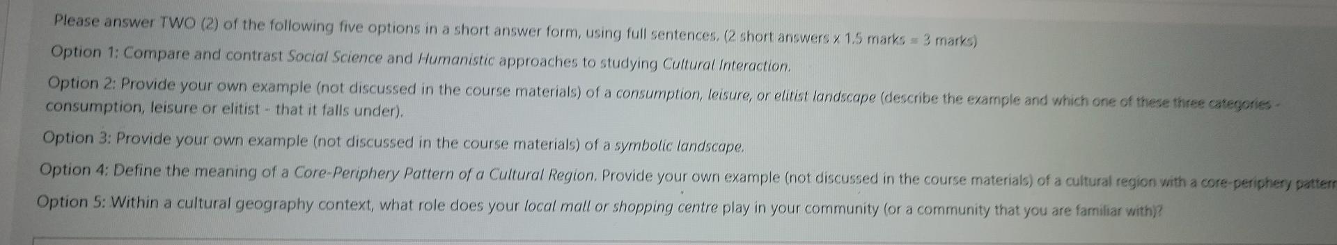 Solved Please answer TWO (2) of the following five options | Chegg.com
