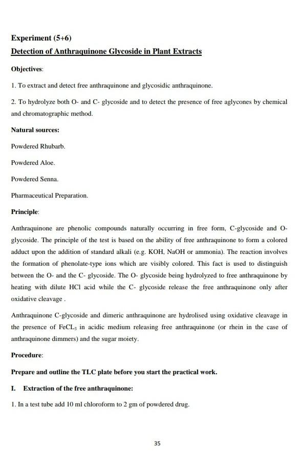 Solved Experiment (5+6) Detection of Anthraquinone Glycoside | Chegg.com