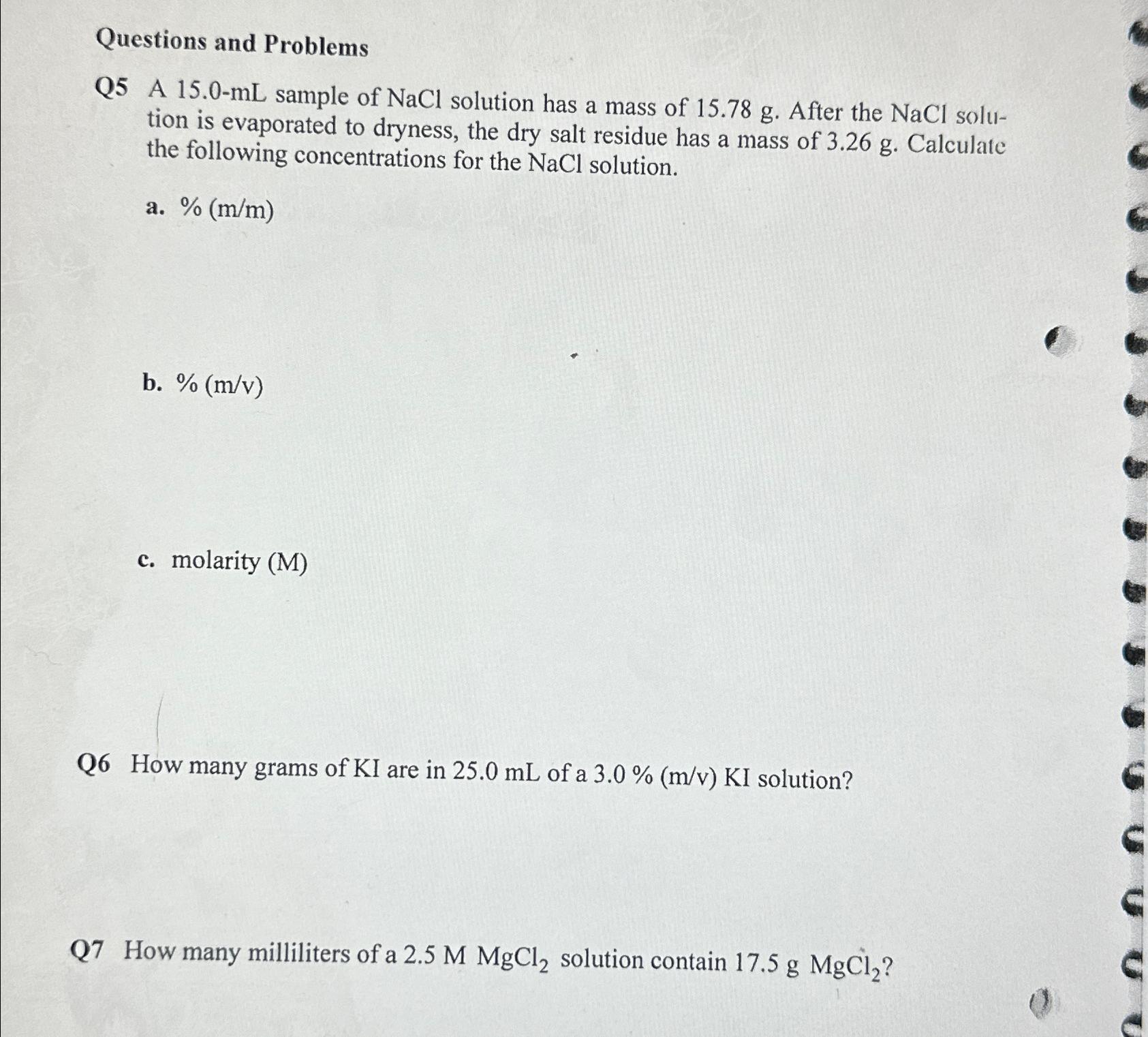 Solved Questions and Problems\\nQ5 A 15.0- mL sample of NaCl | Chegg.com