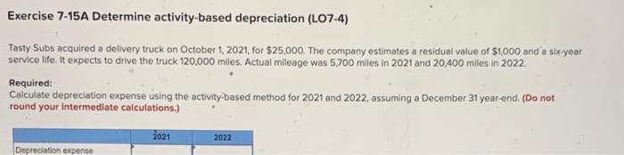 Solved Exercise 7-15A Determine activity-based depreciation | Chegg.com
