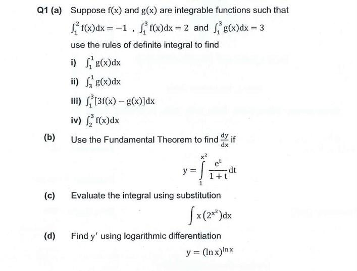 Solved Q1 (a) ﻿Suppose f(x) ﻿and g(x) ﻿are integrable | Chegg.com