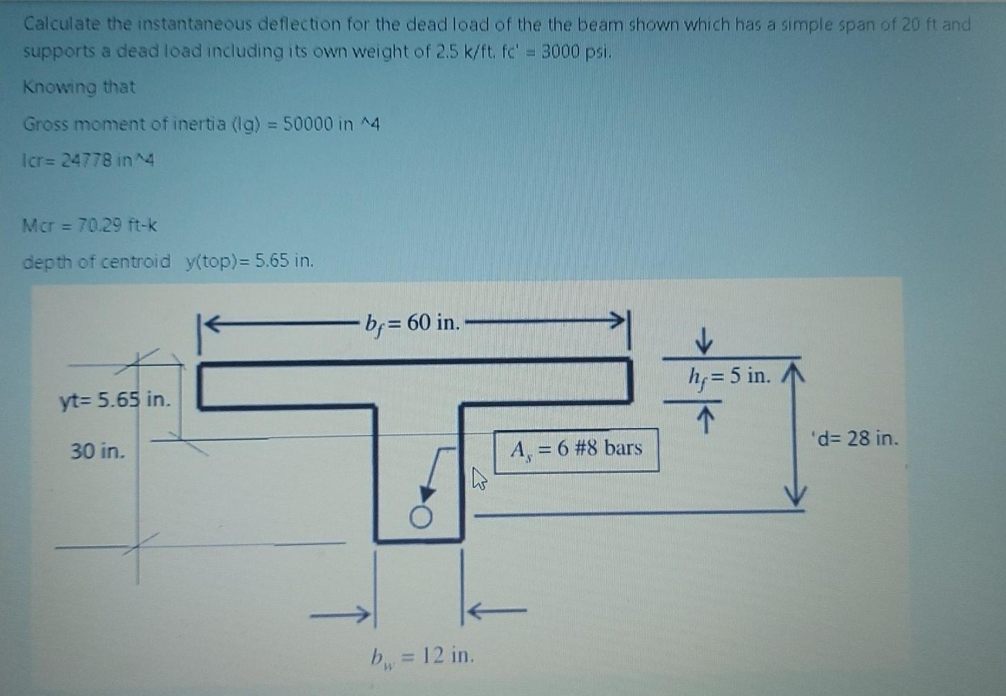 Solved Calculate the instantaneous deflection for the dead | Chegg.com