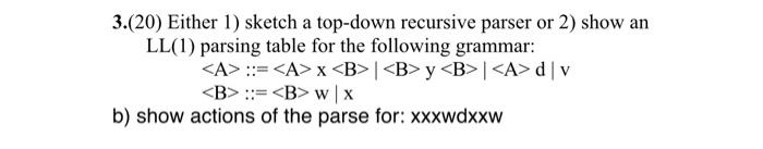 Solved 3.(20) Either 1) sketch a top-down recursive parser | Chegg.com