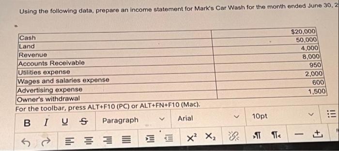Solved Using the following data, prepare an income statement | Chegg.com