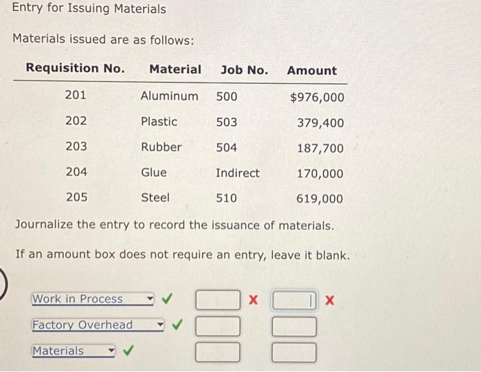 Solved Entry for Issuing Materials Materials issued are as | Chegg.com
