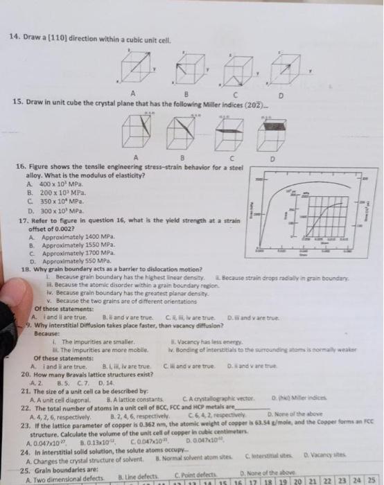 14. Draw a [110] direction within a cubic unit cell. | Chegg.com