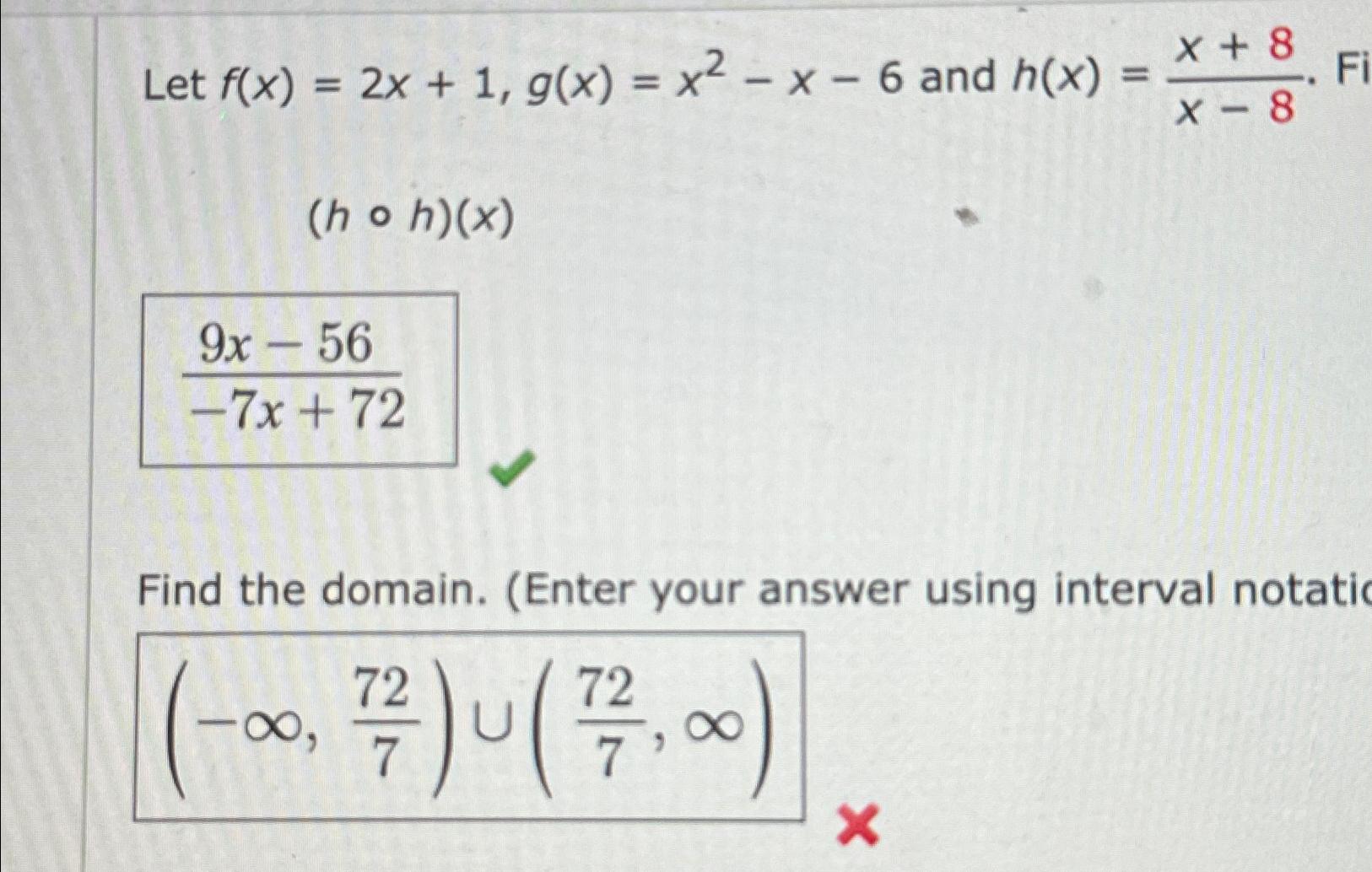 Solved Let f(x)=2x+1,g(x)=x2-x-6 ﻿and | Chegg.com