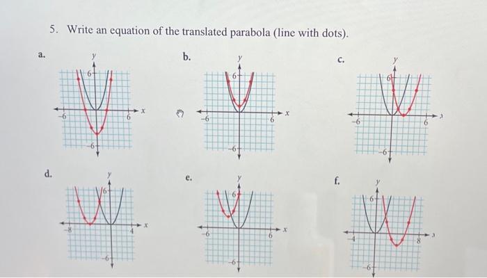 Solved 5. Write an equation of the translated parabola (line | Chegg.com