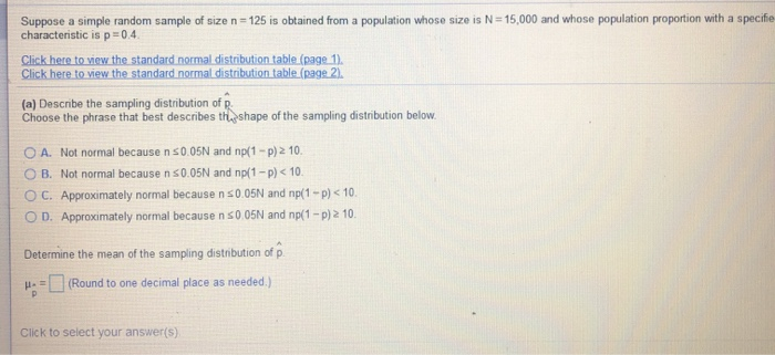 Solved Suppose a simple random sample of size n-125 is | Chegg.com