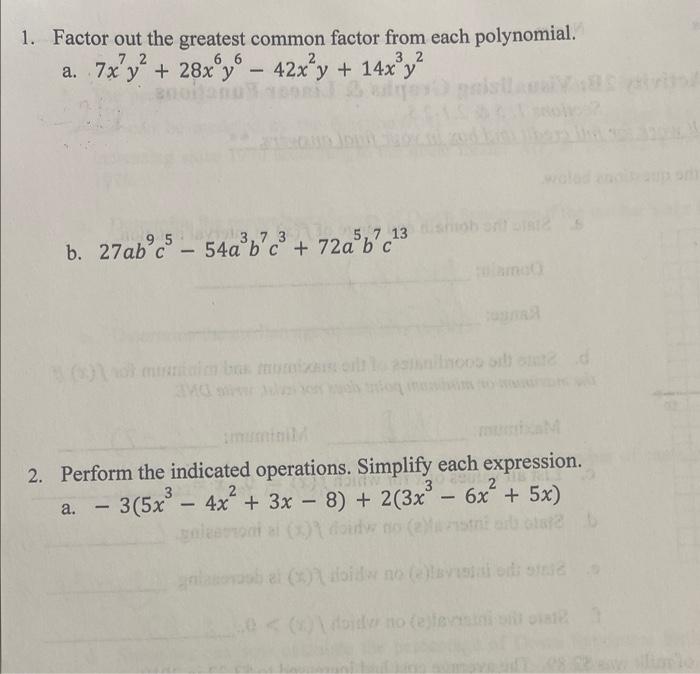 Solved Factor out the greatest common factor from each | Chegg.com