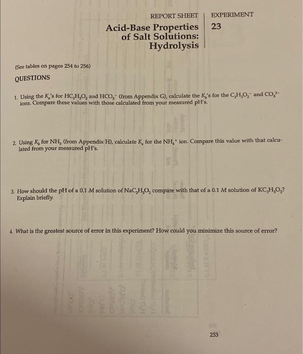 1. Using the Ka′ 's for HC2H3O2 and HCO3 - (from | Chegg.com