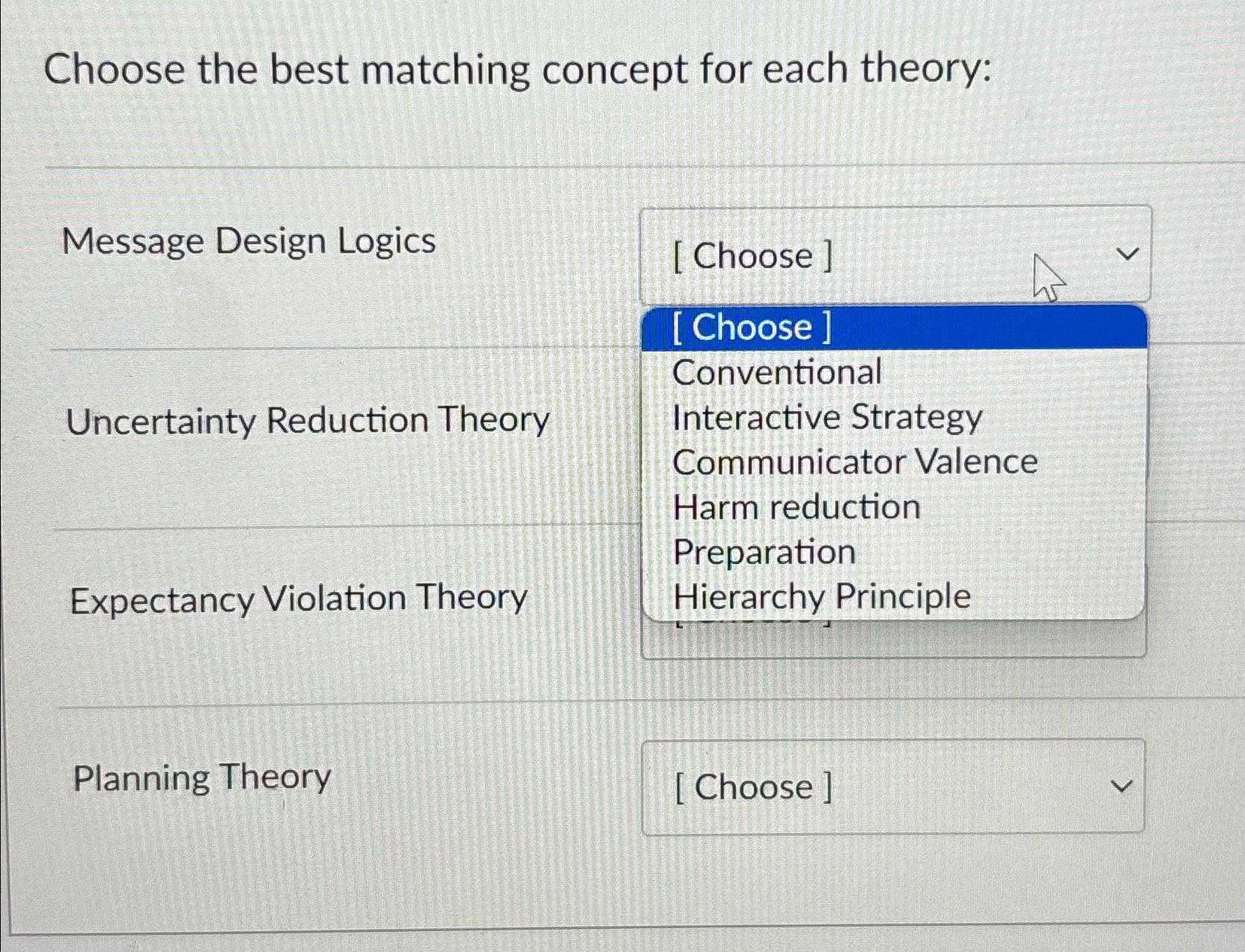 Solved Choose the best matching concept for each | Chegg.com