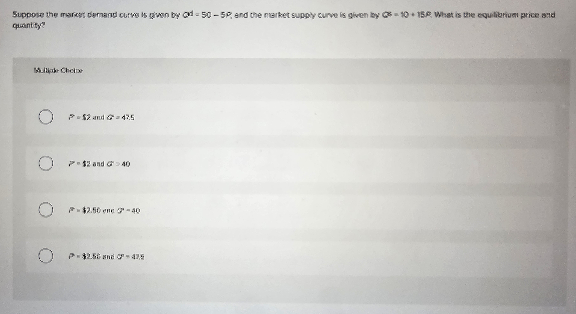 Solved Suppose the market demand curve is given by Qd=50-5P, | Chegg.com