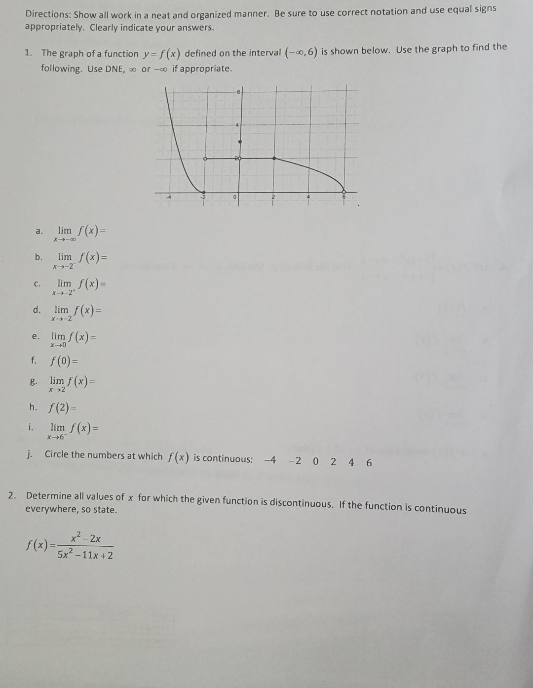 Solved Directions: Show all work in a neat and organized | Chegg.com