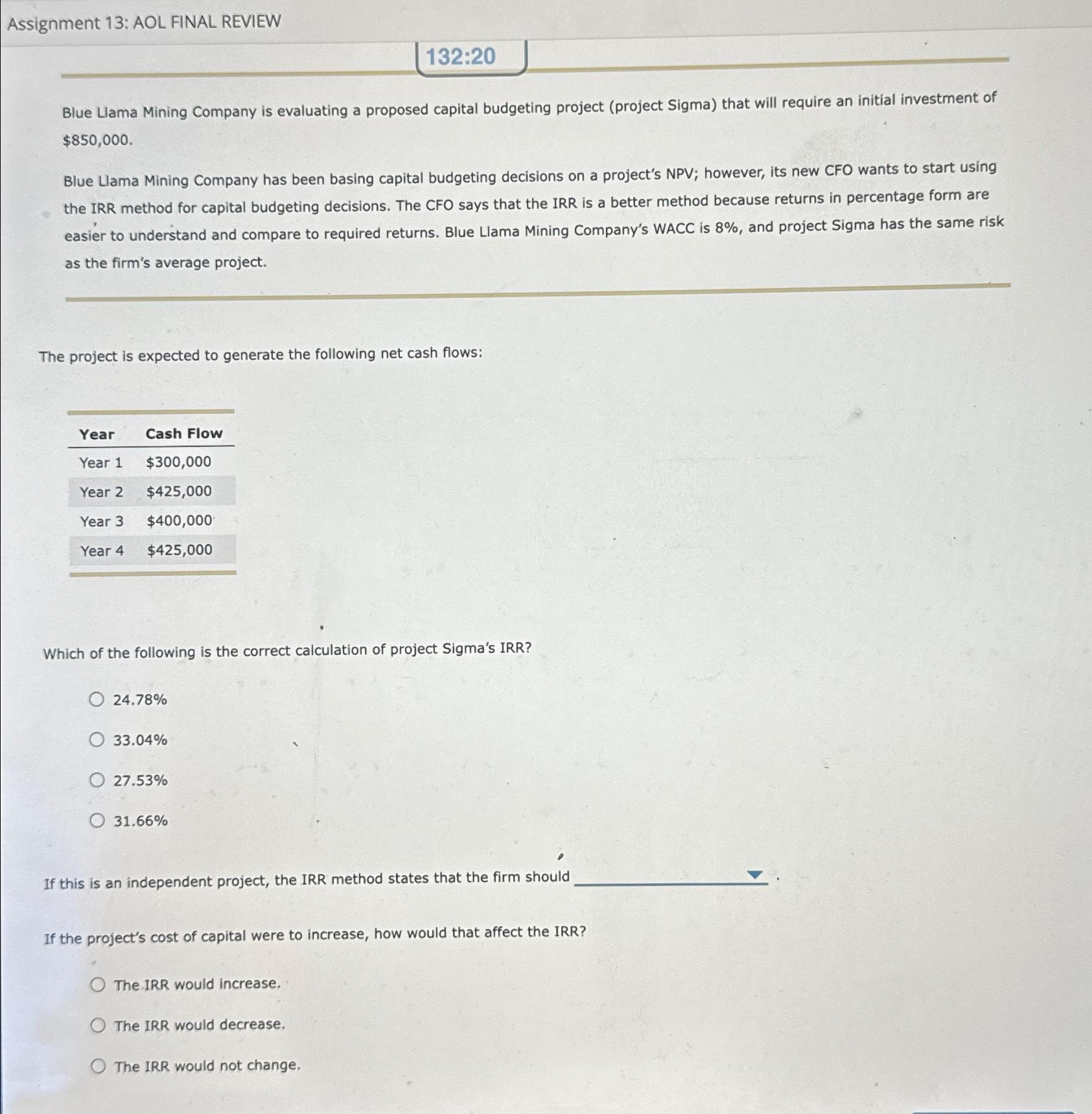 Solved Assignment 13: AOL FINAL REVIEW132:20Blue Llama | Chegg.com