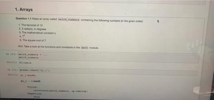 Solved 1. Arrays Question 1.1 Make an array called | Chegg.com