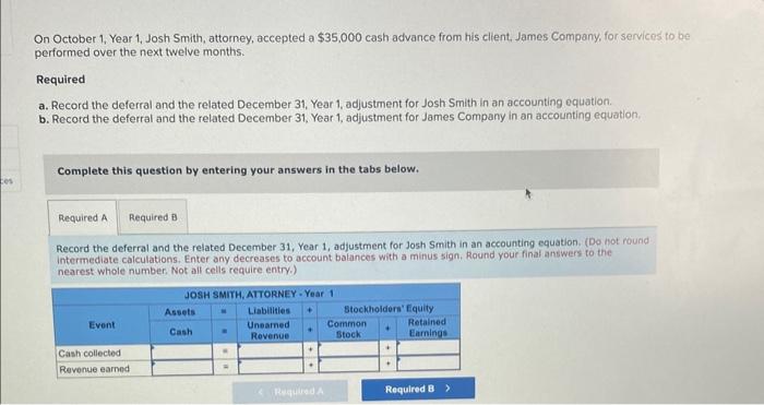 Solved On October 1, Year 1, Josh Smith, attorney, accepted | Chegg.com