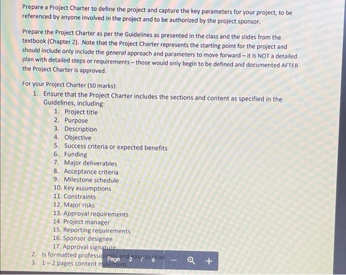 Solved Prepare a Project Charter to define the project and | Chegg.com