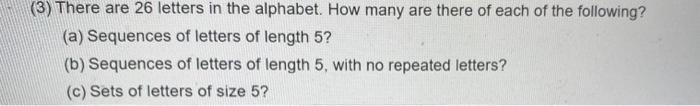 Solved 3) There are 26 letters in the alphabet. How many are | Chegg.com